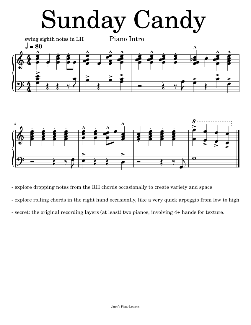 Sunday Candy - Chance the Rapper - Advanced Piano Intro Sheet music for ...