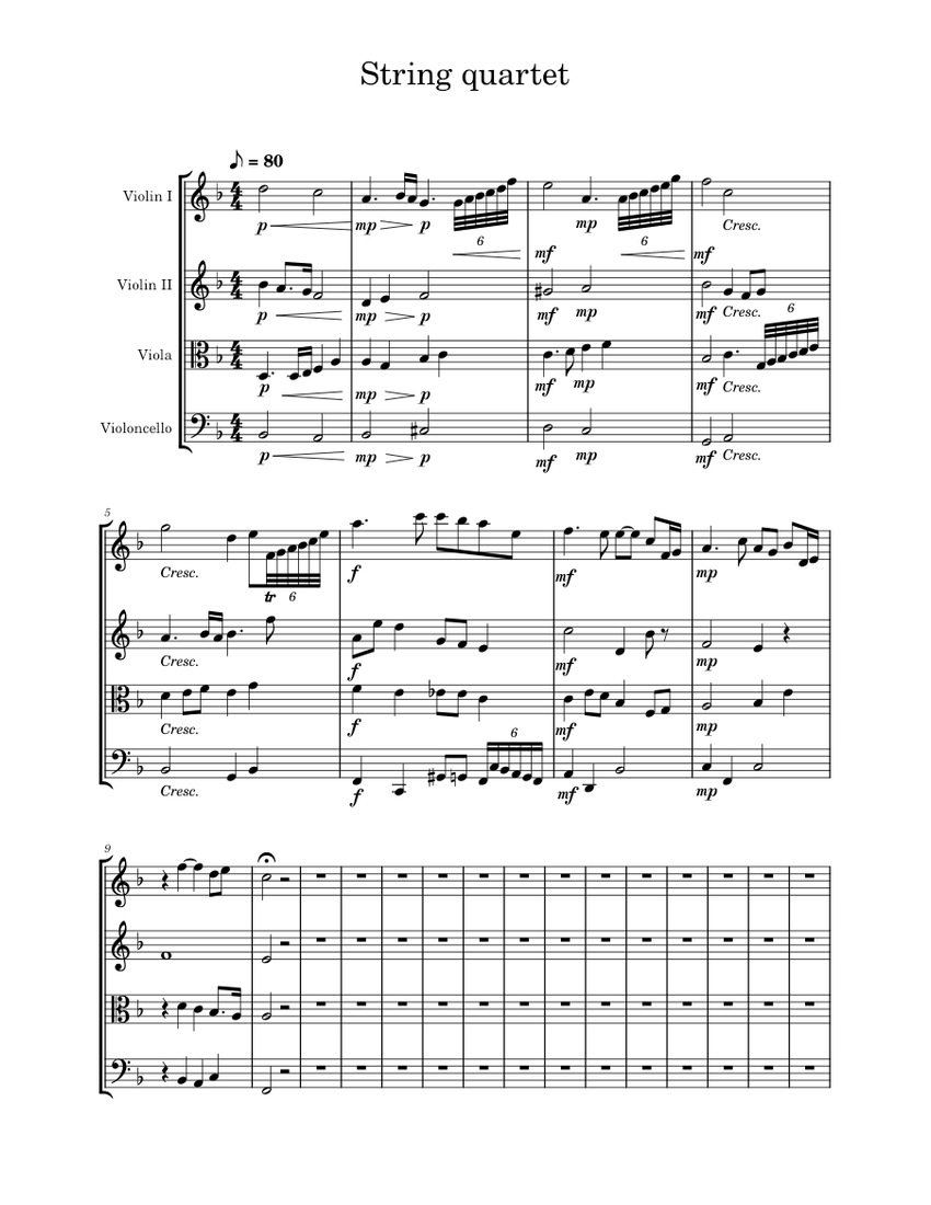 String quartet 1 Sheet Music for Violin, Viola, Cello (String Quartet ...