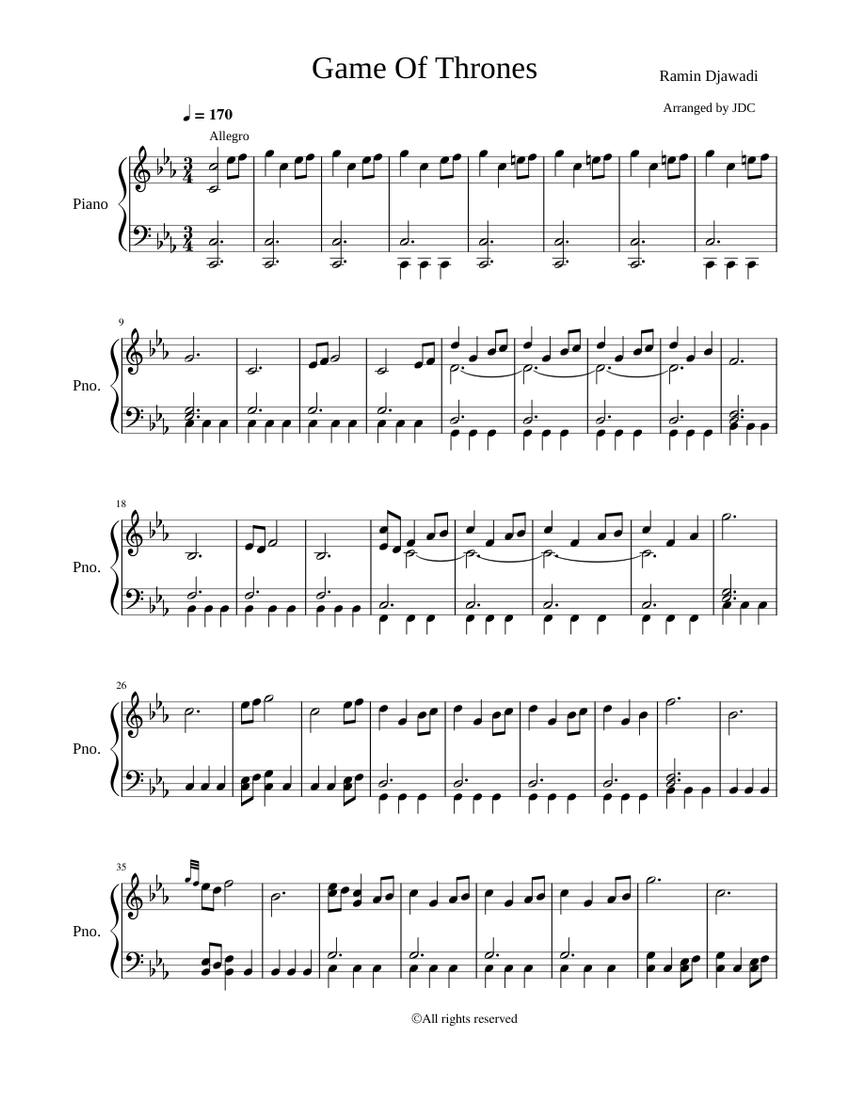 Game Of Thrones Theme – Ramin Djawadi Sheet Music for Piano (Solo ...