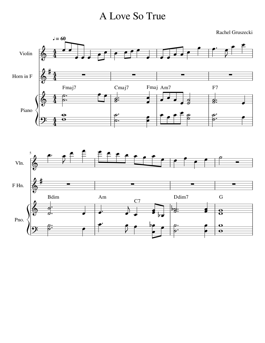 A Love So True Sheet music for Piano, French horn, Violin (Mixed Trio ...
