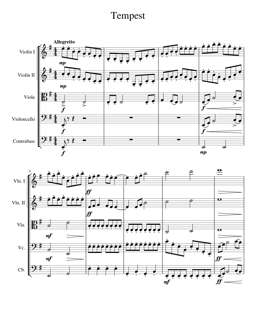 Tempest Sheet music for Contrabass, Violin, Viola, Cello (String ...