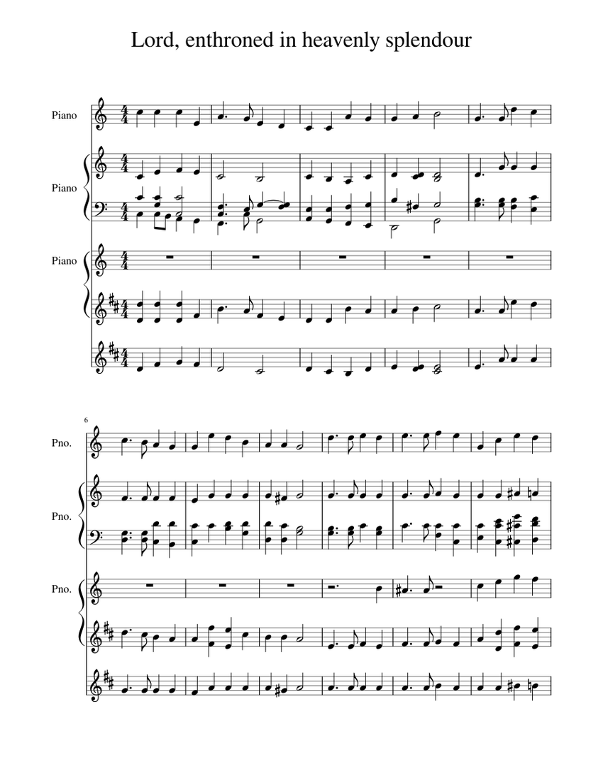 Lord, enthroned in heavenly splendour Sheet Music for Piano, Cornet ...