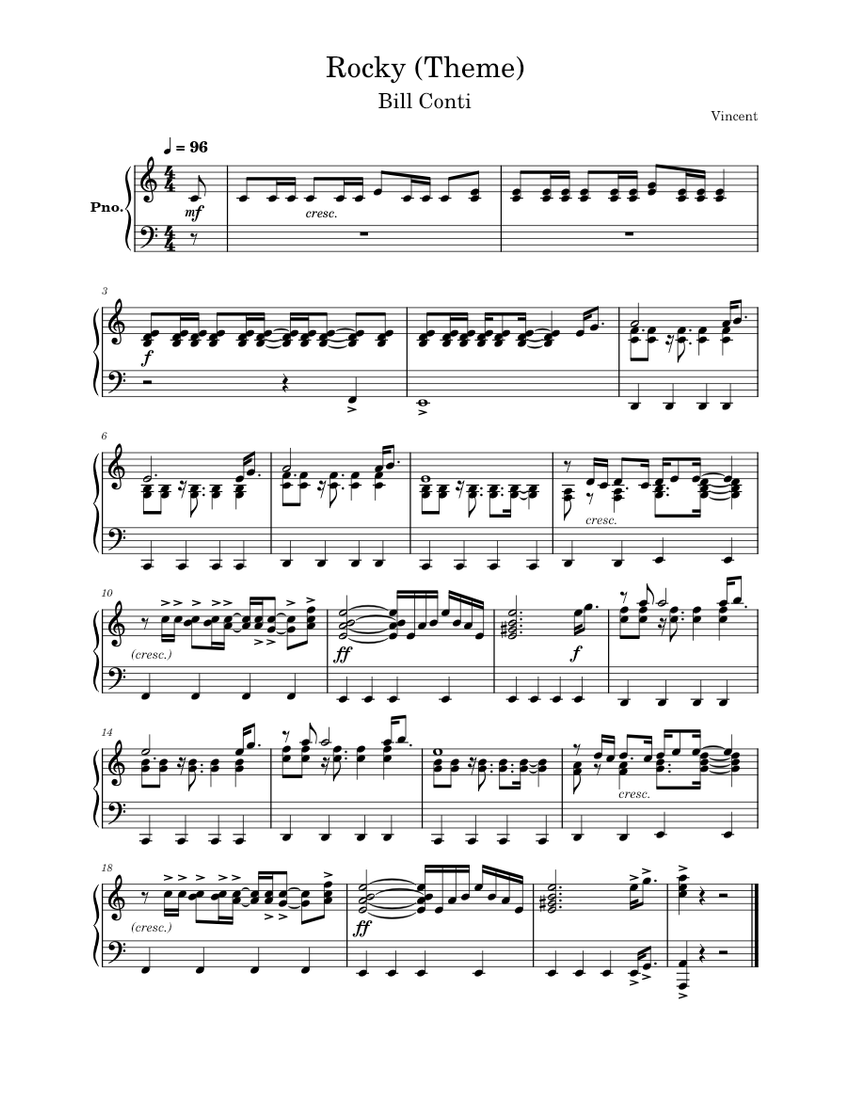 Rocky (Theme) Sheet Music for Piano (Solo) | MuseScore.com