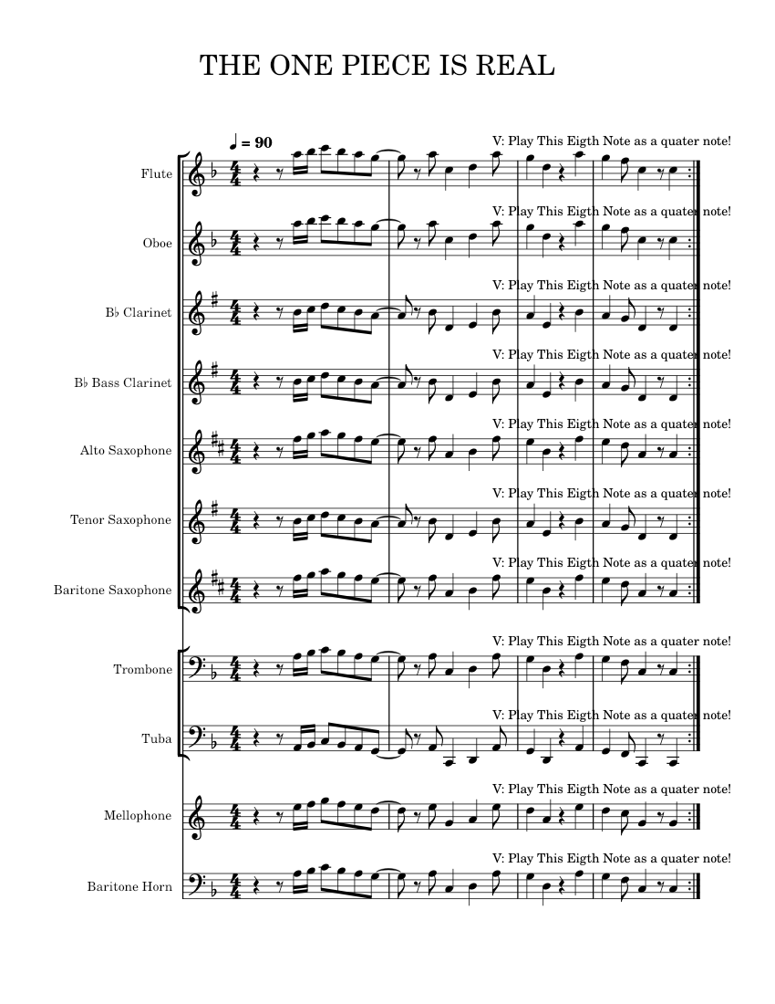 THE ONE PIECE IS REAL Sheet music for Trombone, Tuba, Mellophone, Flute ...