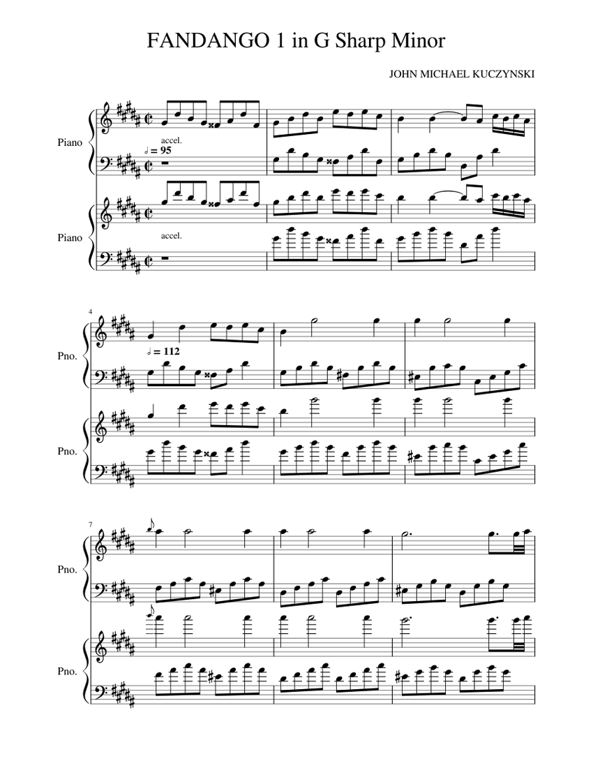Octaves Version of FANDANGO 1 in G Sharp Minor Sheet music for Piano ...