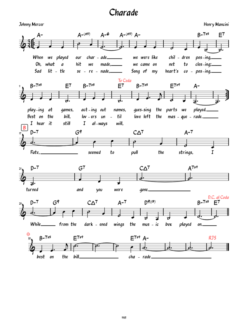 Charade – Henry Mancini - piano tutorial