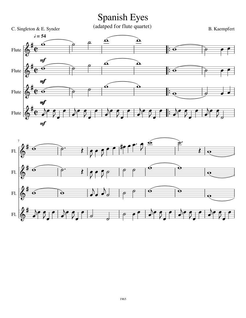 Spanish Eyes Sheet music for Flute (Woodwind Quartet) | Musescore.com