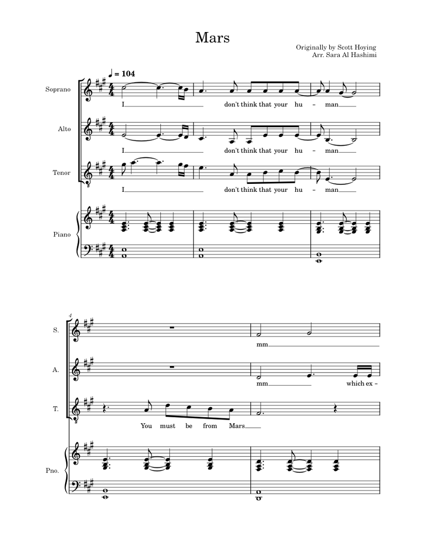 Mars Sheet music for Piano, Soprano, Alto, Tenor (Mixed Ensemble ...