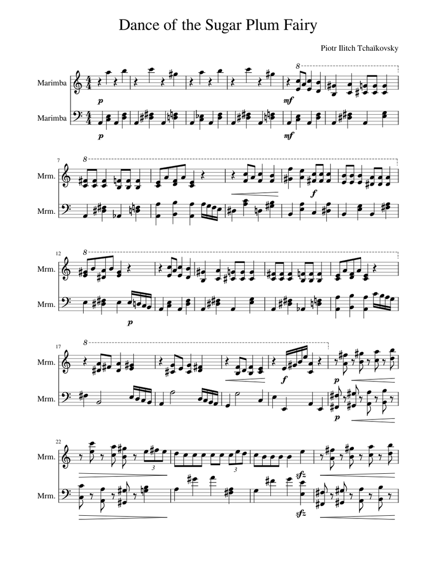 Dance of the Sugar Plum Fairy Sheet Music for Marimba (Percussion Duet ...