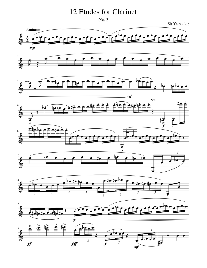 12 Etudes for Clarinet - No. 3 Sheet Music for Clarinet in b-flat (Solo ...
