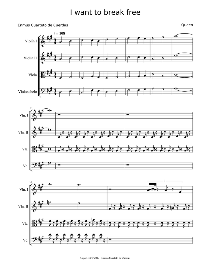 I want to break free - Queen Sheet Music for Violin, Viola, Cello ...