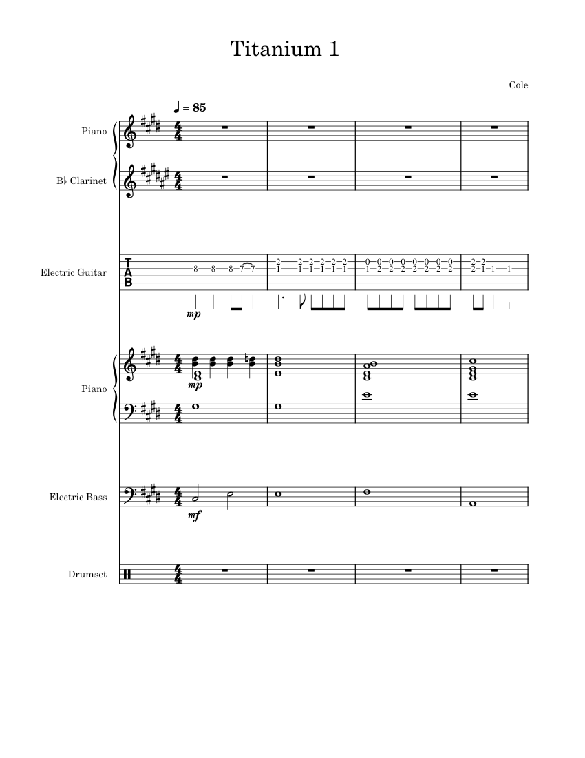 Titanium Sheet music for Piano, Clarinet in b-flat, Guitar, Bass guitar ...