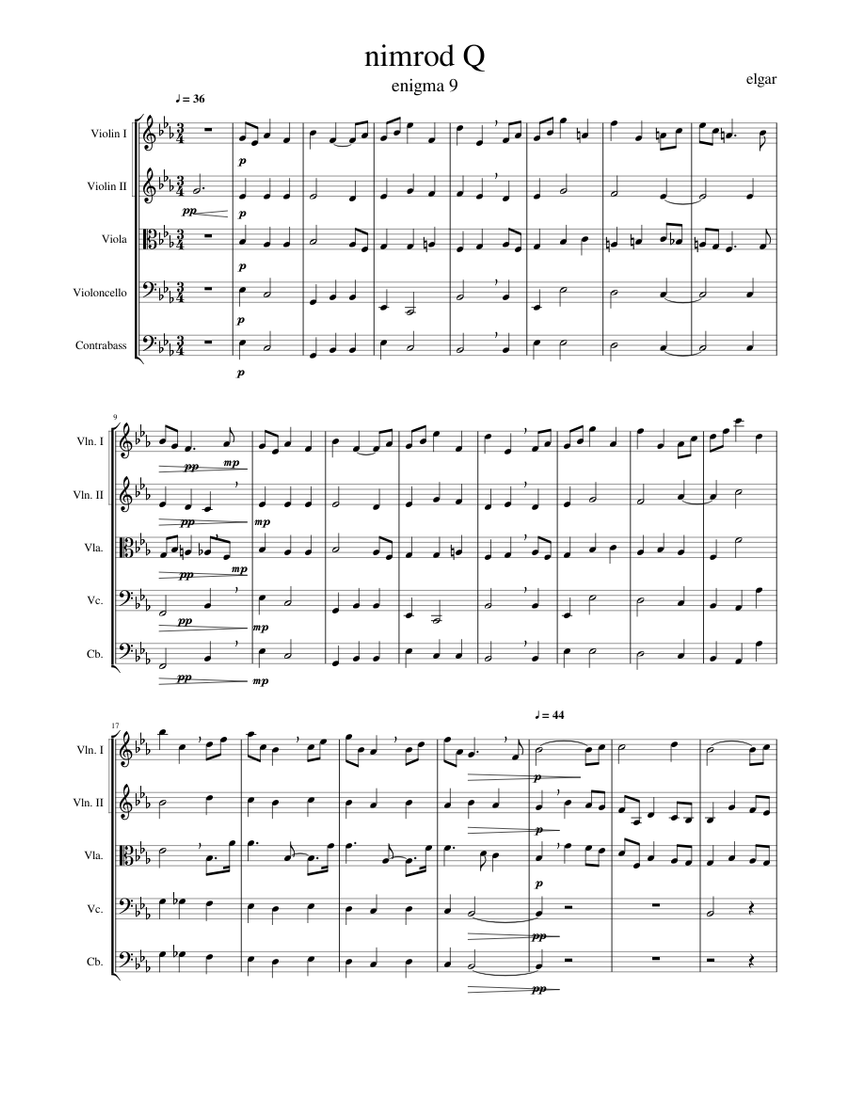 Nimrod Q Sheet music for Contrabass, Violin, Viola, Cello (String Orchestra) | Musescore.com