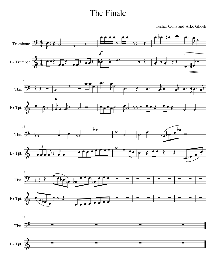 The Finale Sheet music for Trombone, Trumpet in b-flat (Mixed Duet ...