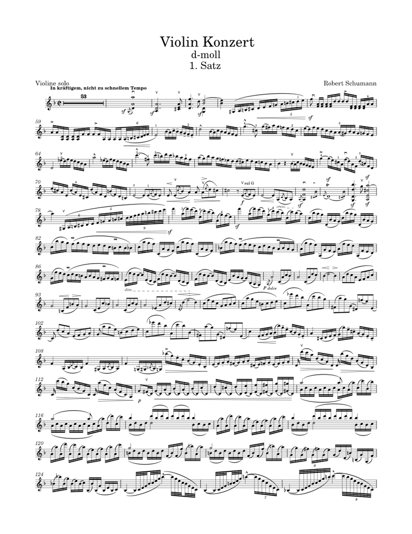 Violin Concerto in D minor, WoO 23 – Robert Schumann 1. Satz Sheet ...