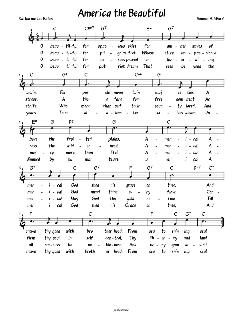 America The Beautiful (Lead sheet with lyrics ) Sheet Music with Chords ...