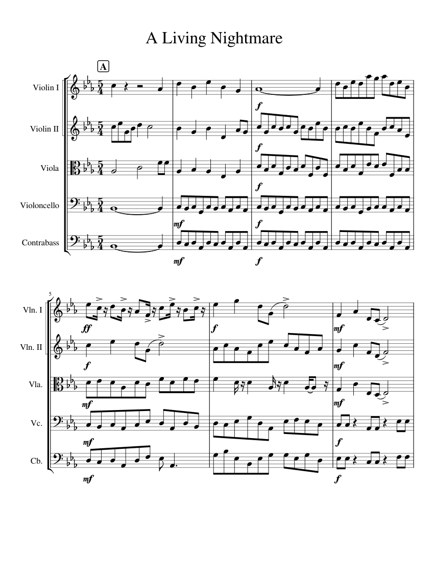 A Living Nightmare Sheet music for Contrabass, Violin, Viola, Cello ...