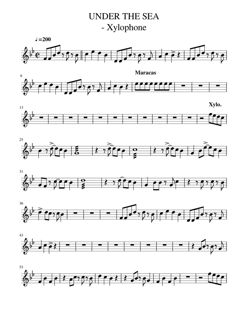 UNDER THE SEA - Xylophone Sheet Music for Xylophone (Solo) | MuseScore.com