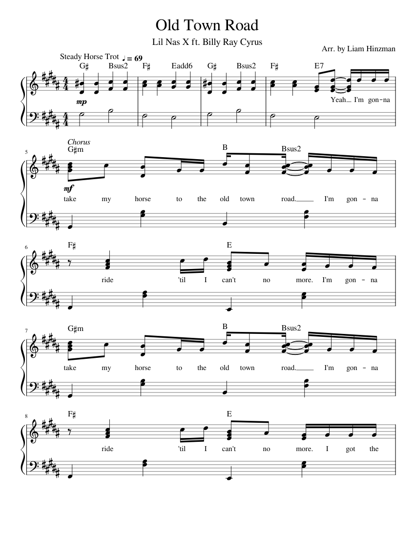 Lil Nas X - Old Town Road (with lyrics) Sheet Music with Chords for ...