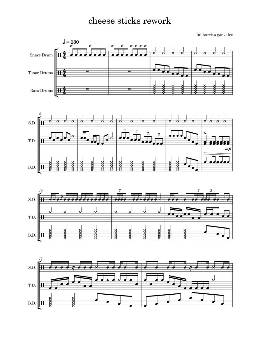 cheese sticks-craig-burrito lui Sheet music for Snare drum, Tenor drum ...