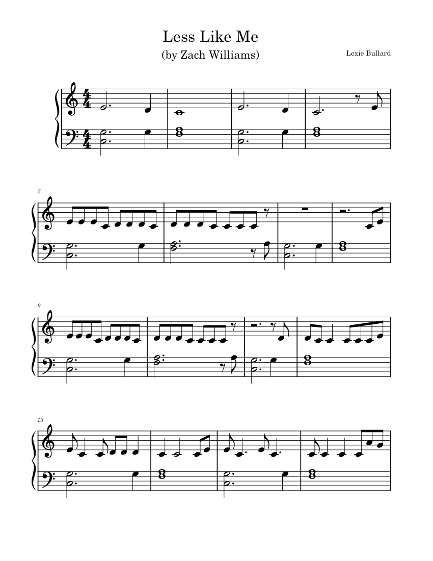Less Like Me – Zach Williams Less Like Me Sheet music for Piano (Solo ...