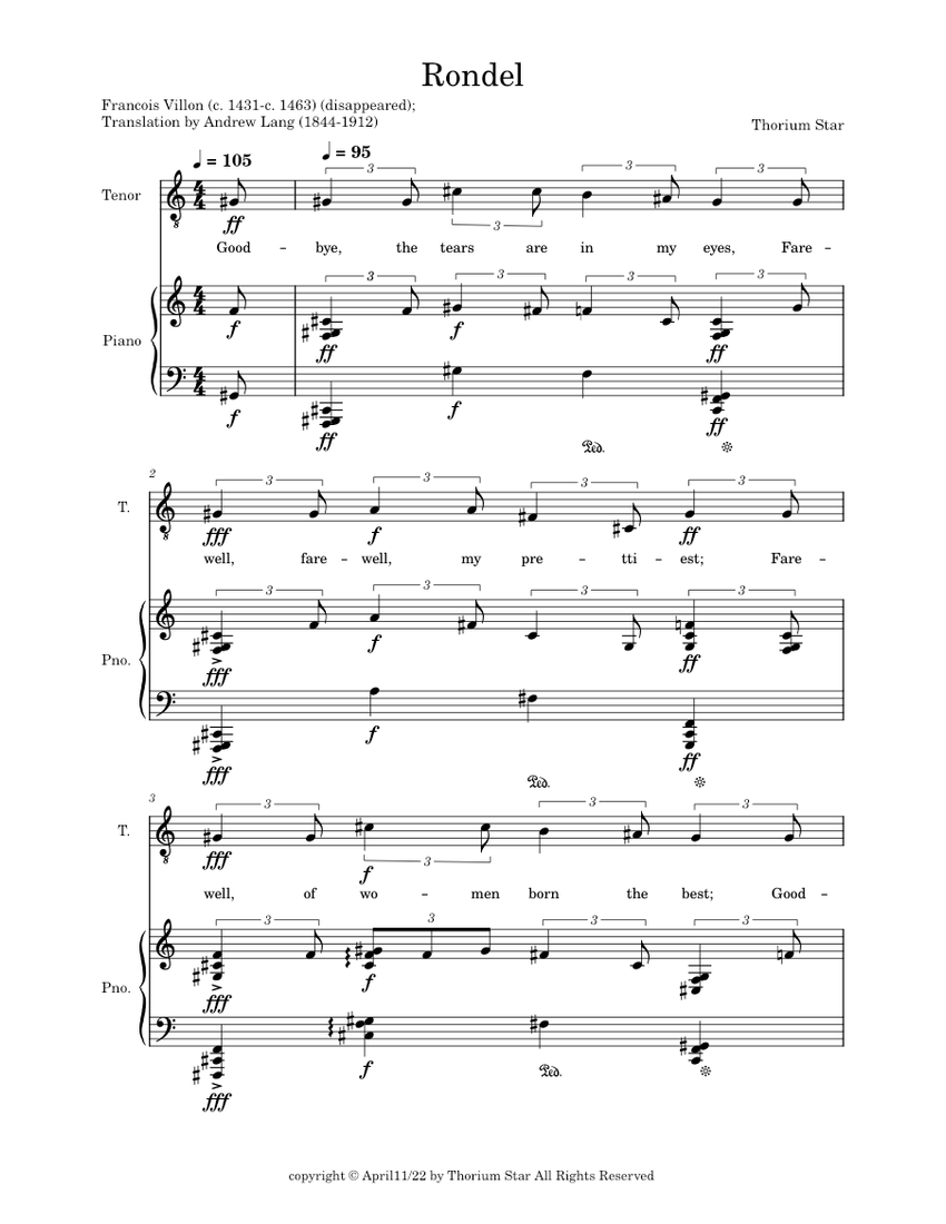 Rondel Sheet music for Piano, Tenor (Piano-Voice) | Musescore.com