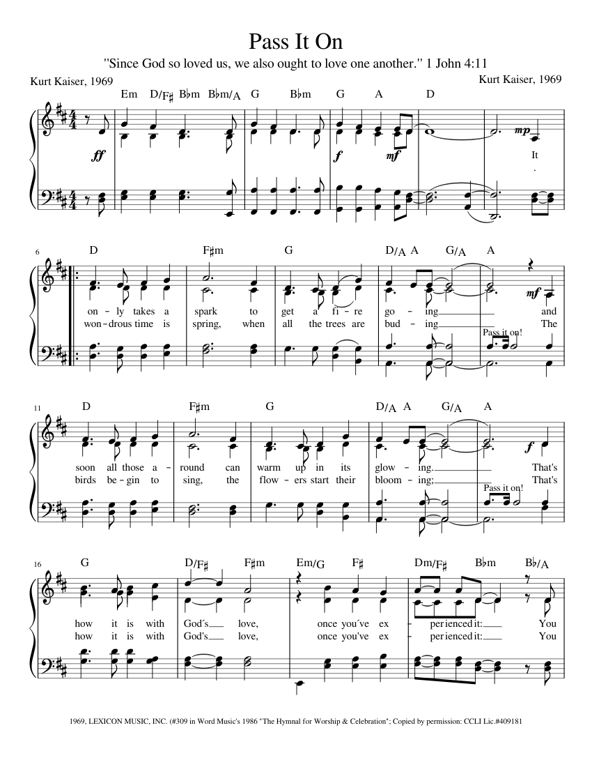 Pass It On Sheet music for Piano (Solo) | Musescore.com