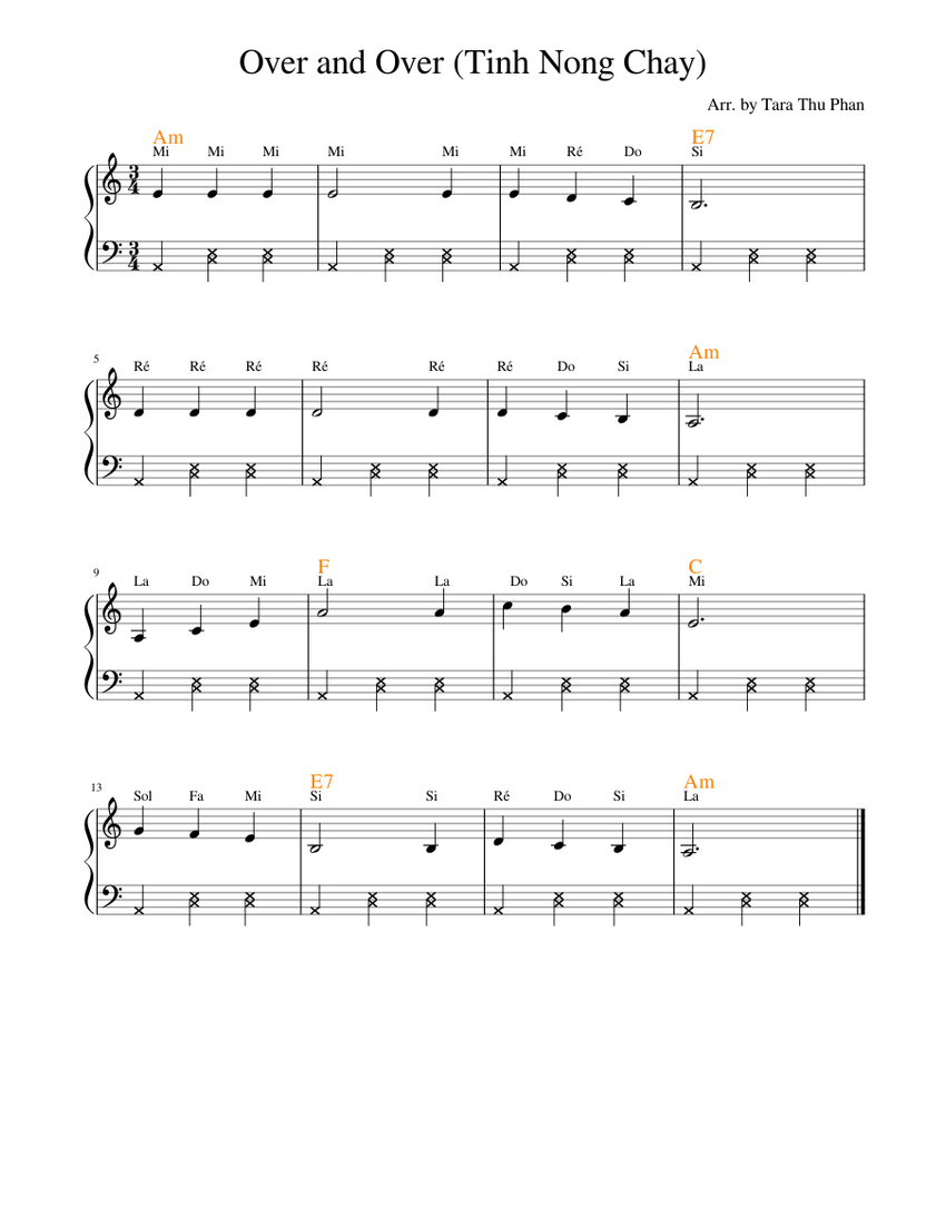 Over and Over Tinh Nong Chay Sheet Music with Chords for Piano (Solo ...