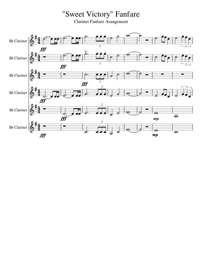 Clarinet "Sweet Victory" Fanfare Sheet music for Clarinet in b-flat ...