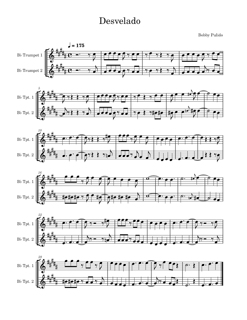 Desvelado – Bobby Pulido Desvelado Sheet Music for Trumpet in b-flat ...