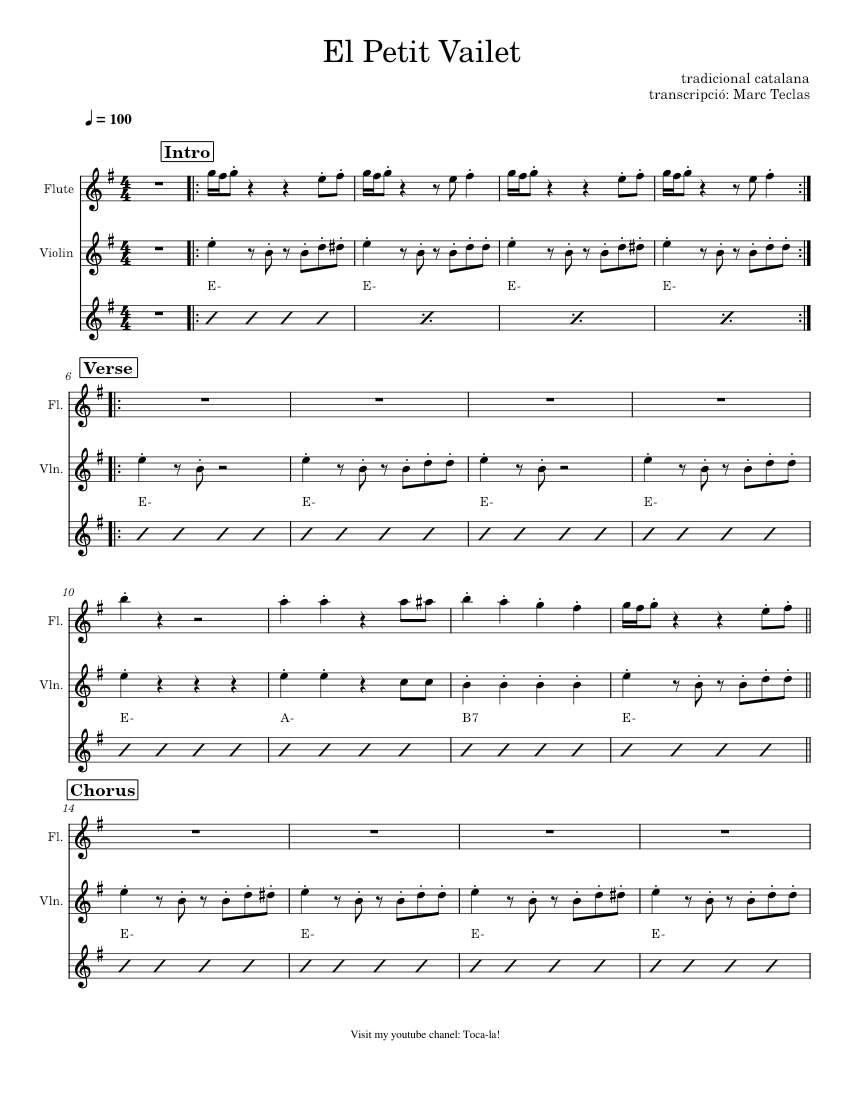 El petit vailet – Musica tradicional Sheet Music with Chords for Piano ...