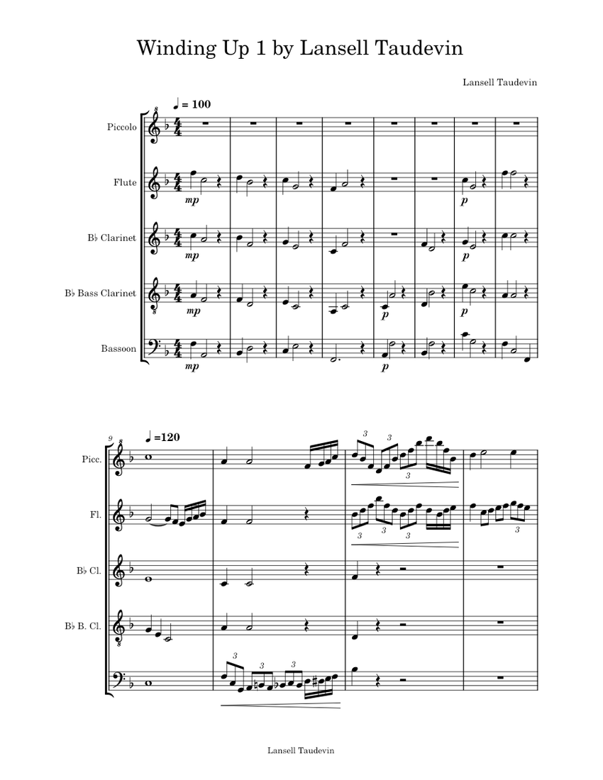 Winding Up 1 by Lansell Taudevin Sheet Music for Flute piccolo, Flute ...