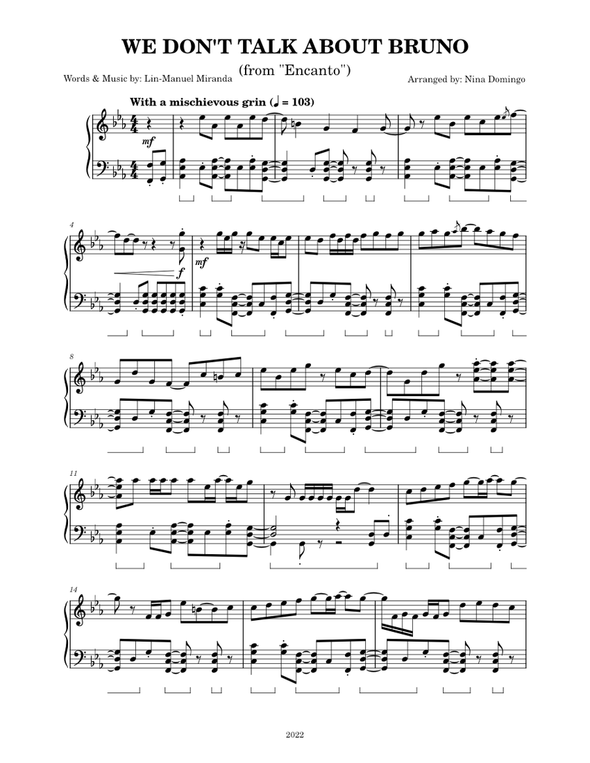 We Don't Talk About Bruno – Lin-Manuel Miranda Sheet Music for Piano ...