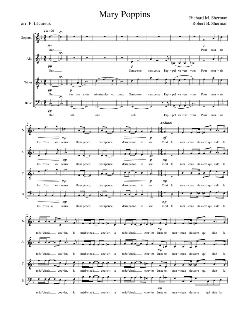 Mary Poppins Sheet Music for Soprano, Alto, Tenor, Bass voice (SATB ...