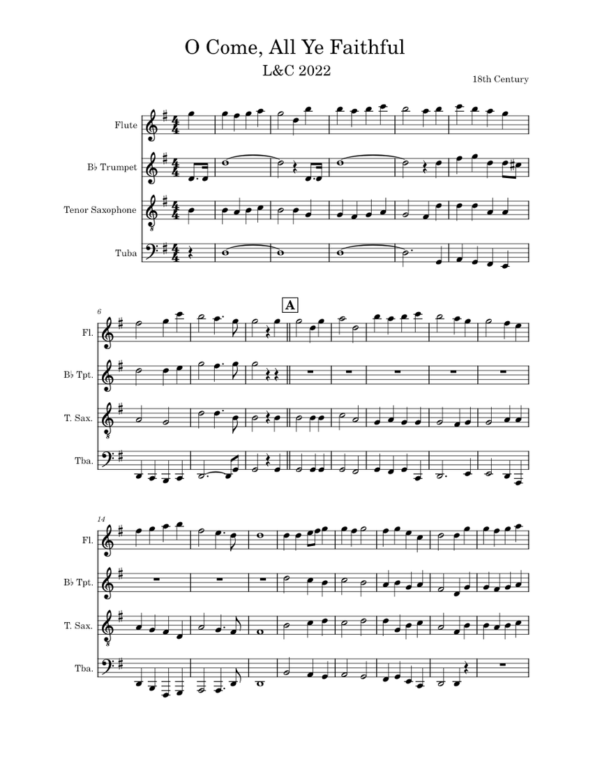 O Come All Ye Faithful – Misc Christmas Sheet music for Tuba, Flute ...