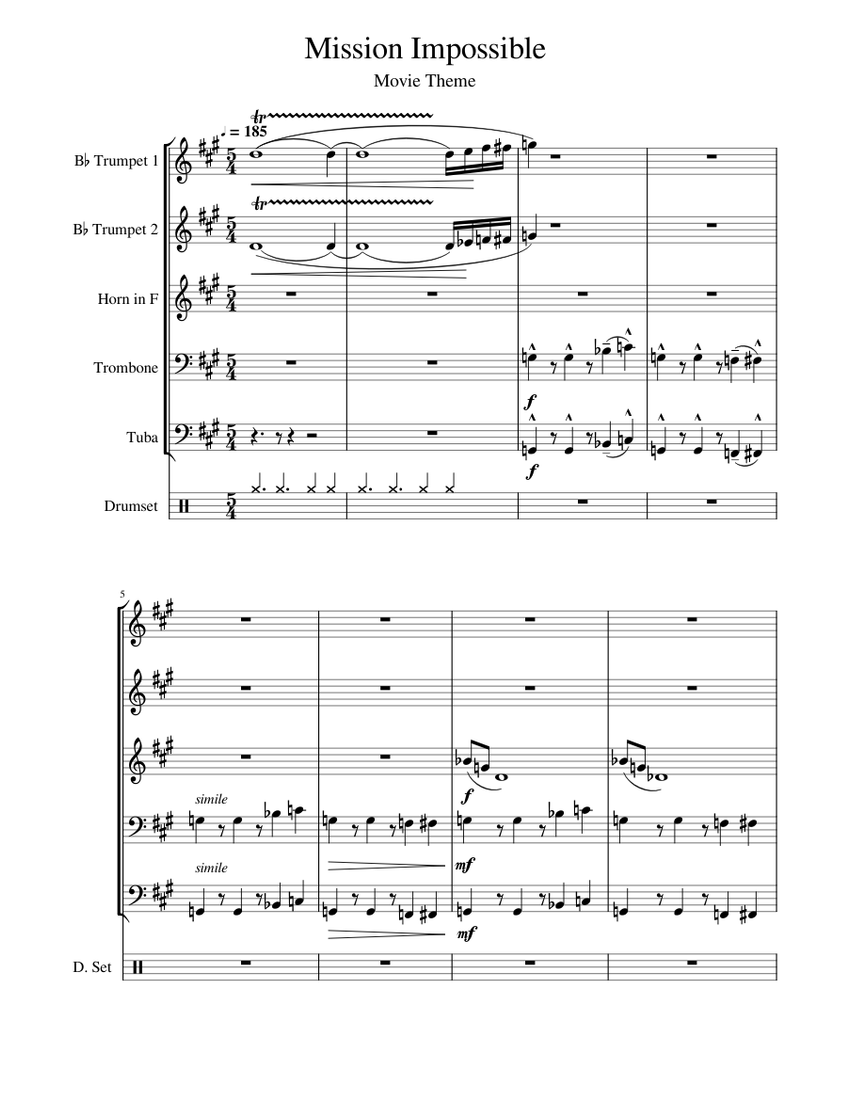 Mission_Impossible Sheet music for Trombone, Tuba, Trumpet in b-flat ...