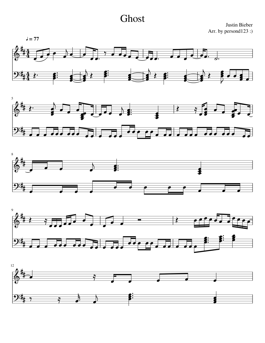 Ghost - Justin Bieber Sheet Music for Piano (Solo) Easy | MuseScore.com