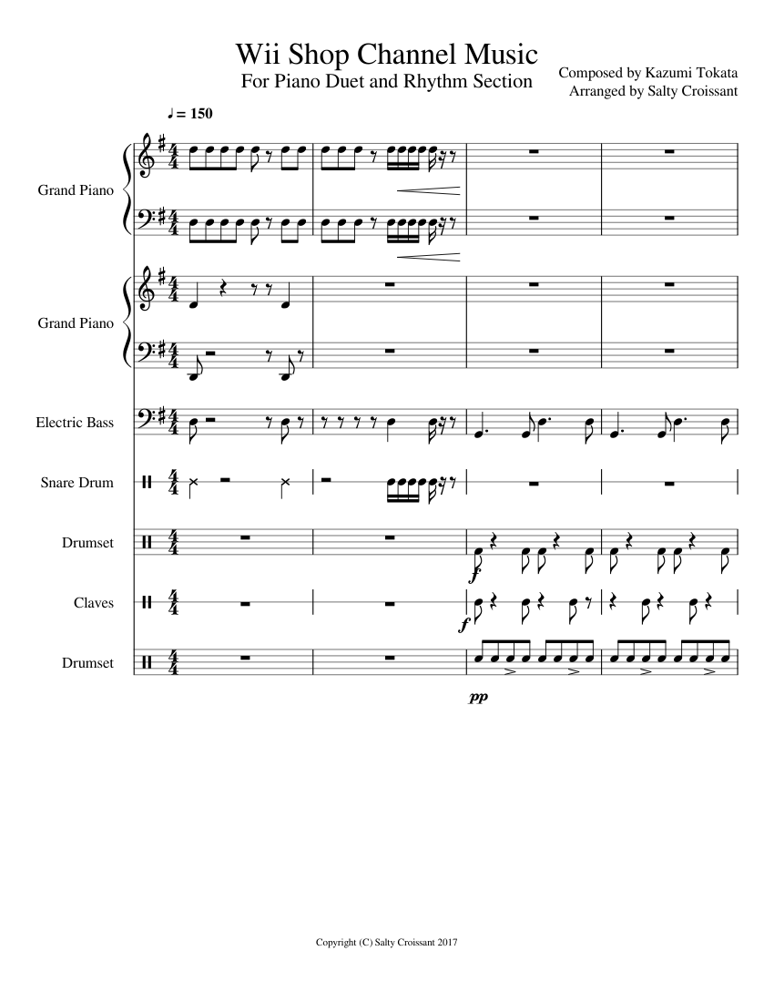 Wii Shop Channel Music (for Piano Duet) Sheet music for Piano, Snare ...