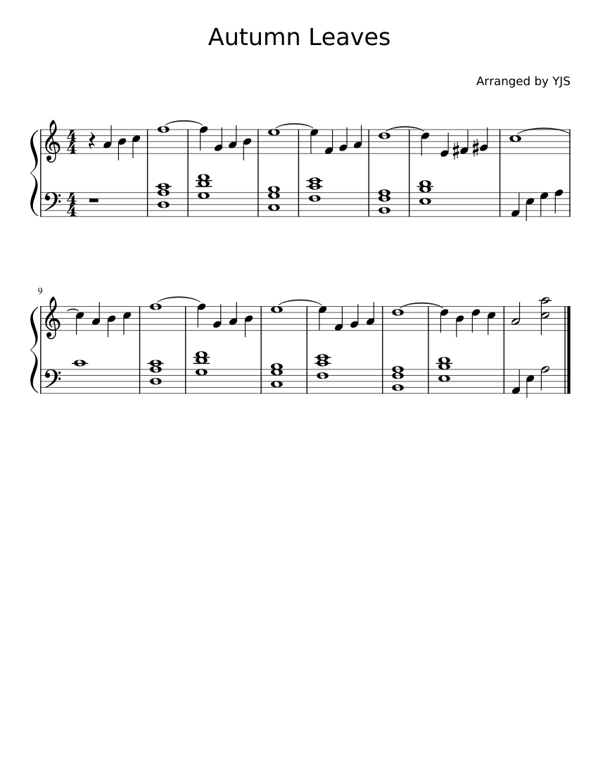 Autumn Leaves - Easy piano Sheet Music for Piano (Solo) | MuseScore.com