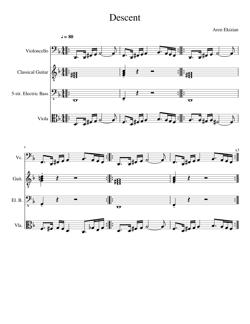Descent Sheet music for Viola, Cello, Guitar, Bass guitar (Mixed ...