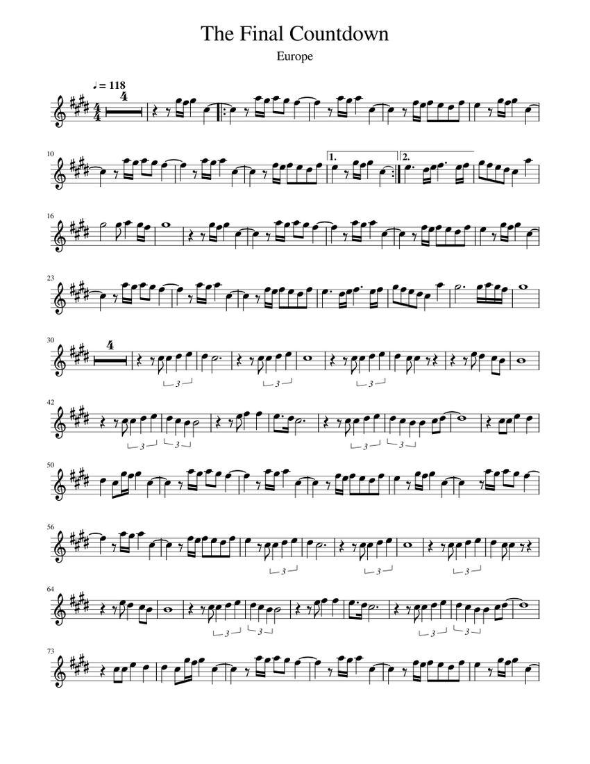 The Final Countdown - Europe Sheet Music for Saxophone alto (Solo ...