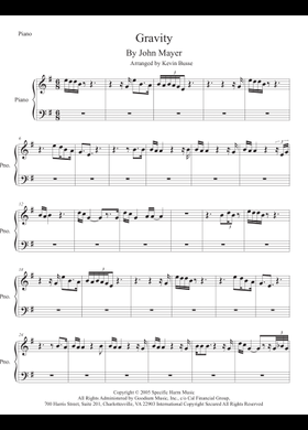 Gravity John Mayer Piano Sheet Music Pdf Sheet Music X