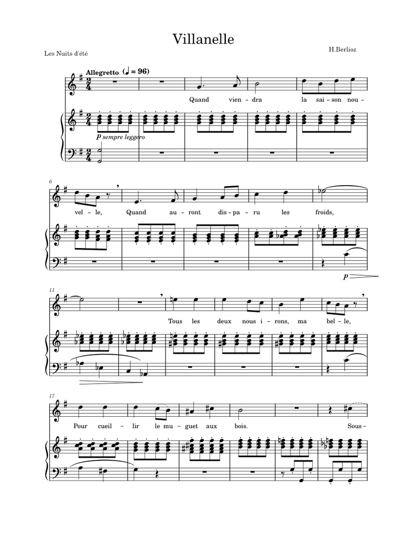 villanelle G-H.Berlioz Sheet music for Piano, Vocals (Piano-Voice ...