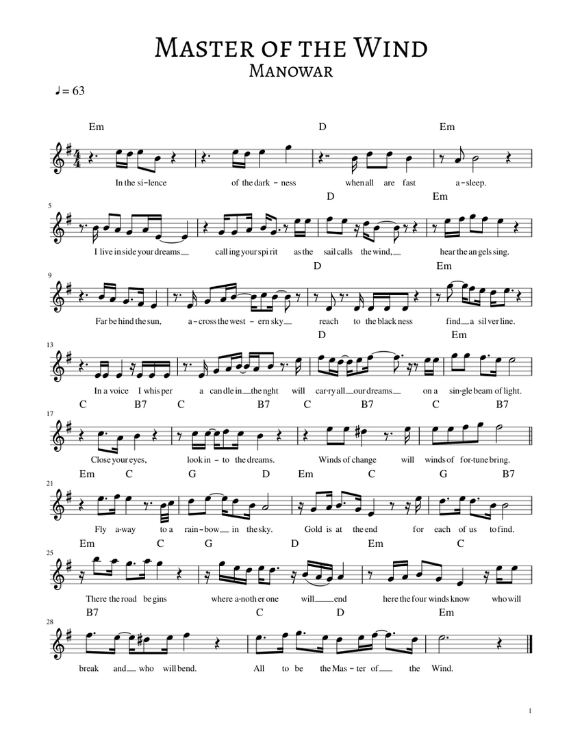 Master of the wind – Manowar Sheet Music with Chords for Piano (Solo ...