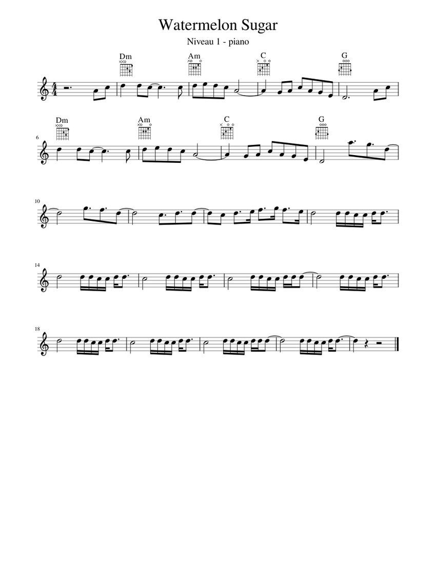Watermelon Sugar-niveau 1-piano Sheet music for Piano (Solo) Easy ...