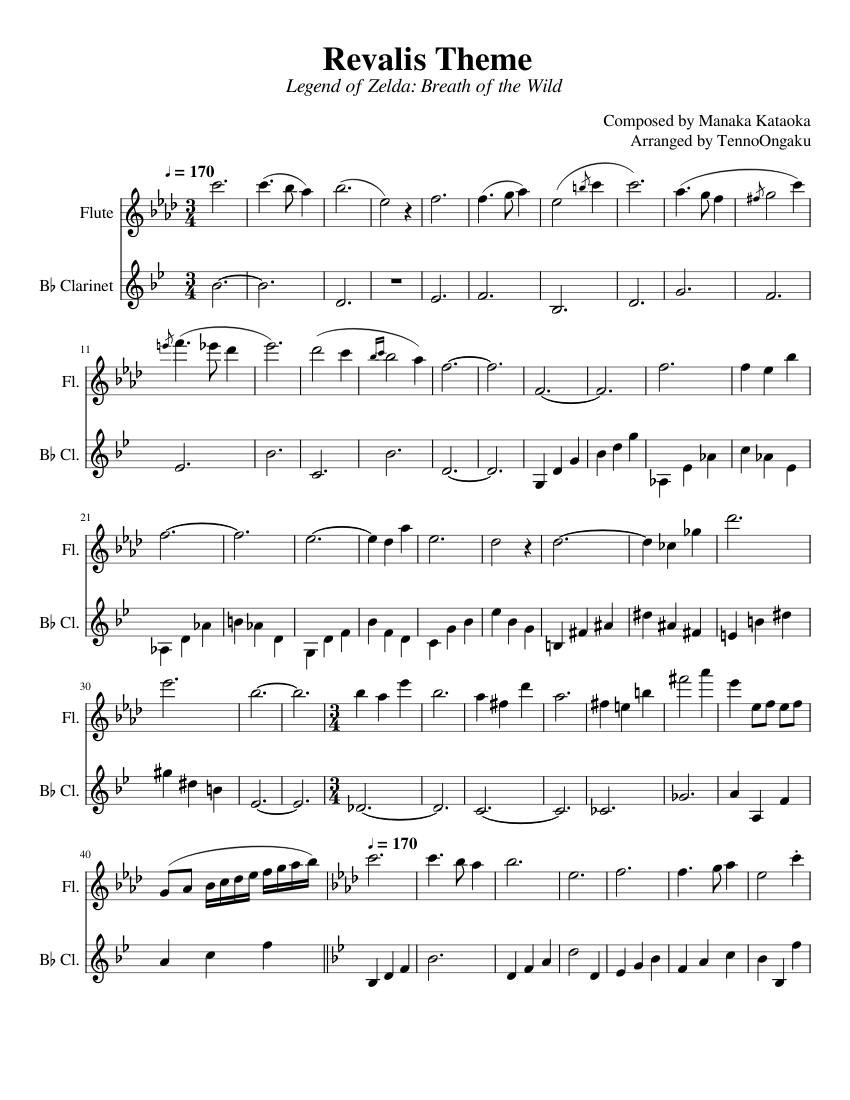Revalis_Theme Sheet music for Flute, Clarinet in b-flat (Woodwind Duet ...