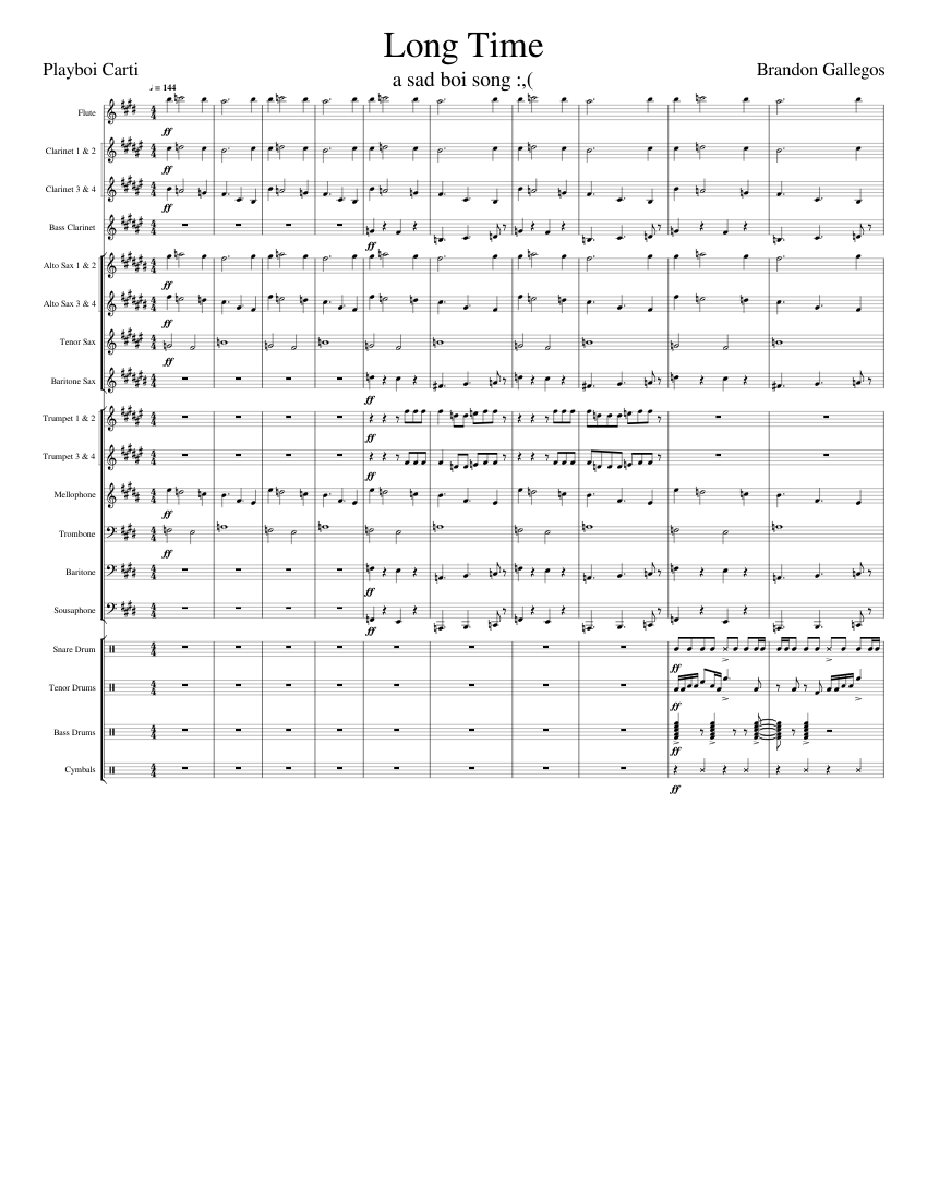 Long Time Sheet Music for Trombone, Tuba, Flute, Clarinet in b-flat ...