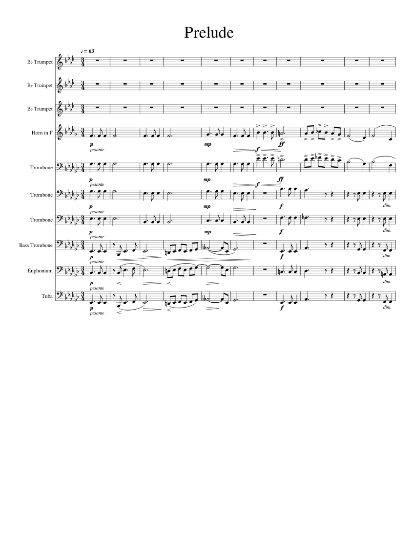 Prelude Sheet Music for Trombone, Euphonium, Tuba, Trombone bass & more ...