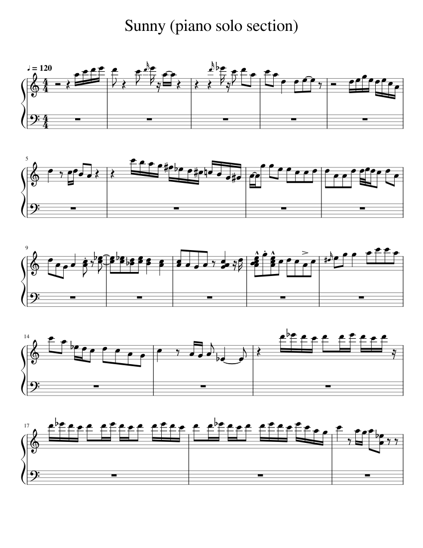Sunny_(piano_solo_section) Sheet music for Piano (Solo) Easy ...