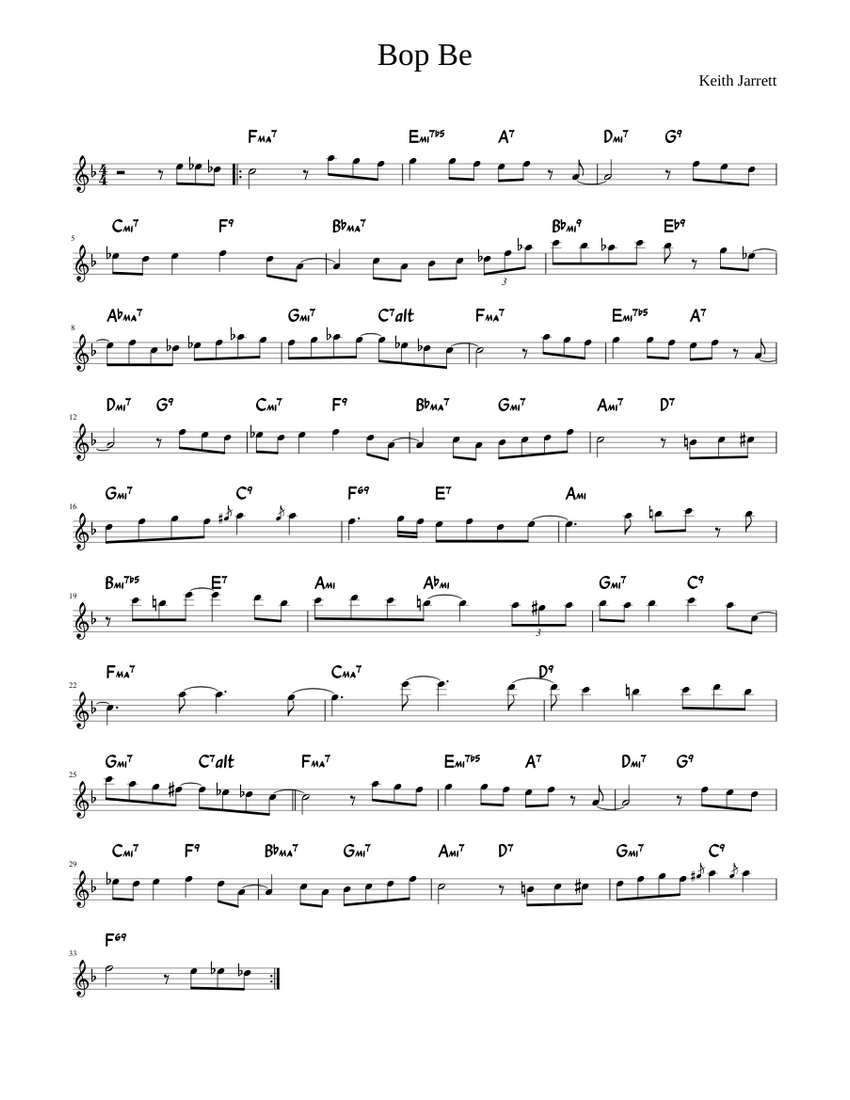 Bop-Be Sheet Music with Chords for Piano (Solo) easy | MuseScore.com
